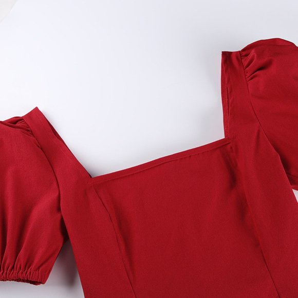 Dresses | Red Ruffle Mini Puff Sleeve Dress | Poshmark